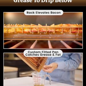 Gotham Steel Bacon Bonanza XL Baking Pan with Rack for Crispy Bacon + Crisper Tray for Bacon with Grease Catcher, Nonstick Bacon Cooker for Oven / Copper Bacon Pan, Non-Toxic Oven / Dishwasher safe