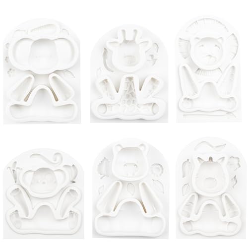 FUNSHOWCASE Jungle Animals Fondant Silicone Molds Sugarcraft Cake Decoration 6-count Height 2.6-3.6inch