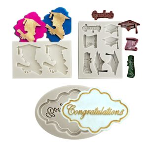 fantasybear 3 graduation candy mold,grad cap diploma mould doctoral cap congrats grad congratulations candy jelly chocolate mould for grad party cake cupcake topper decoration