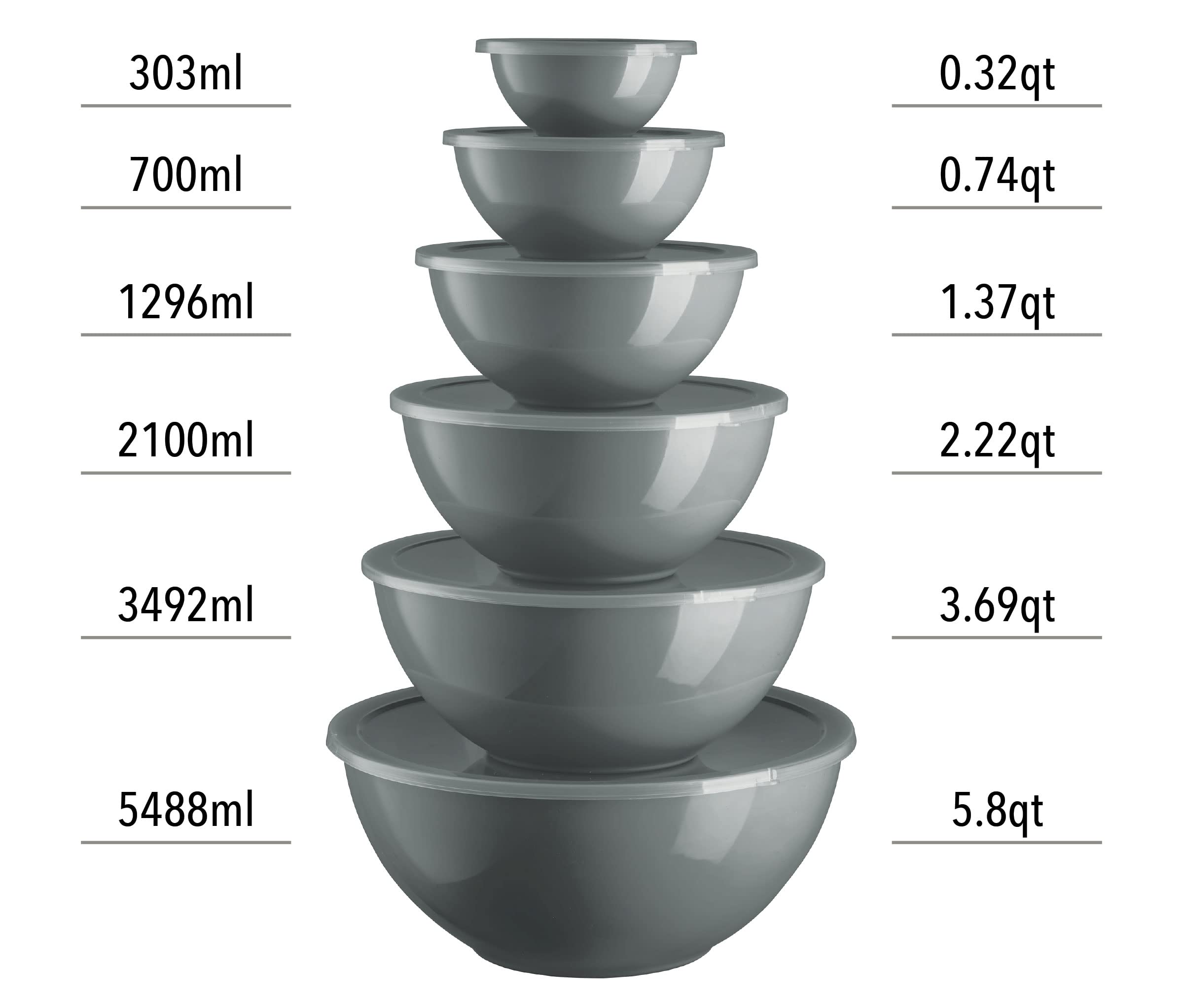 Table Concept Mixing Bowls with Lids Set, Plastic Mixing Bowls with Airtight Lids, Nesting Mixing Bowl Set for Space Saving Storage, Ideal for Cooking, Baking, Food Prep & Food Storage, 12 Piece Set