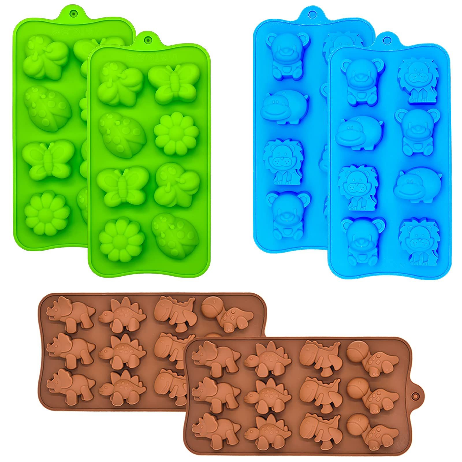 Candy Chocolate Molds Silicone, Non-stick Animal Jello Molds, Crayon Mold, Silicone Baking Mold - BPA Free, Forest Theme with Different Animals, including Dinosaurs, Bear, Lion and Butterfly, Set of 6