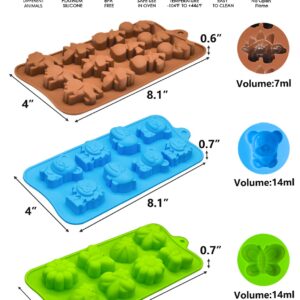 Candy Chocolate Molds Silicone, Non-stick Animal Jello Molds, Crayon Mold, Silicone Baking Mold - BPA Free, Forest Theme with Different Animals, including Dinosaurs, Bear, Lion and Butterfly, Set of 6