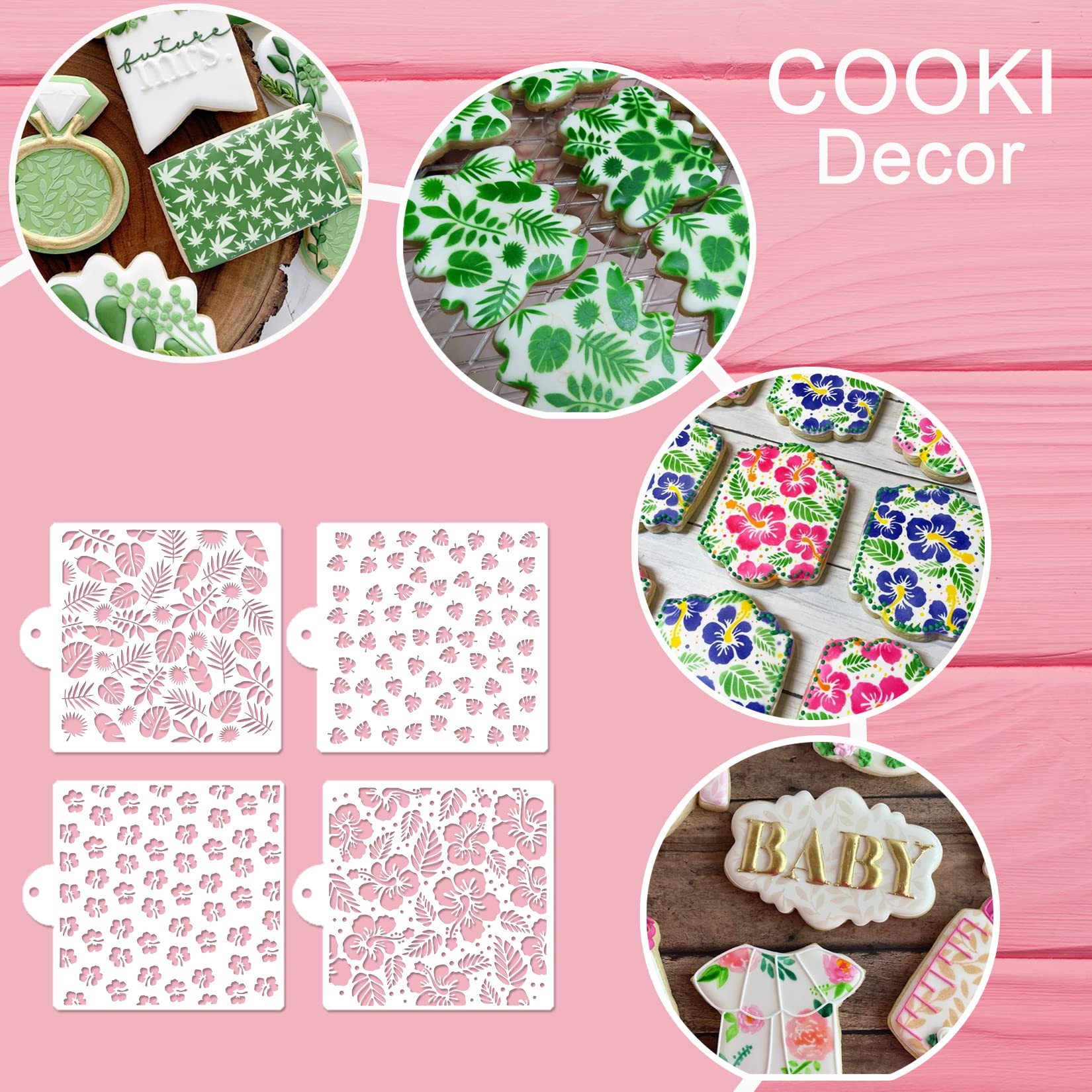 Cake Stencils Decorating Buttercream Cookie Stencils for Royal Icing Leopard Stencil Airbrush Snake Skin Mermaid Scale Stencil Cheetah Cow Print Templates for Baking (14 5.5'' Leaf Cookie Stencils)