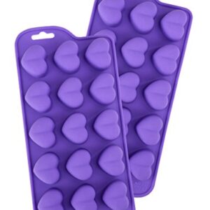 Bakerpan Silicone Chocolate Heart Mold, Heart Shaped Jelly and Ice Tray, Candy Mold, 15 Cavities - Set of 2