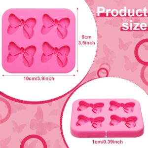 4 Hole Bow Chocolate Silicone Mold 4 Pcs Bow Fondant Mini Mold Cartoon Butterfly Tie Edible Cartoon Cake Molds for Baking Pink Bowknot Candy Molds for Making Cupcake Soap Cookie Clay Decoration