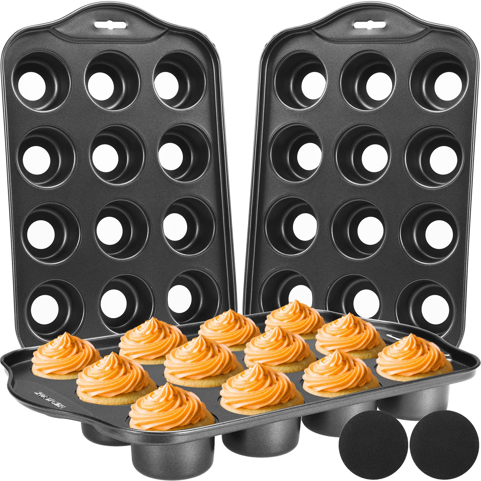 EBOOT 3 Pack Mini Cheesecake Pan with Removable Bottom 12 Cavity Nonstick Carbon Steel Muffin Cupcake Pan 13" x 8"