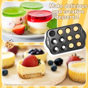 EBOOT 3 Pack Mini Cheesecake Pan with Removable Bottom 12 Cavity Nonstick Carbon Steel Muffin Cupcake Pan 13" x 8"