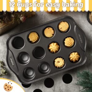 EBOOT 3 Pack Mini Cheesecake Pan with Removable Bottom 12 Cavity Nonstick Carbon Steel Muffin Cupcake Pan 13" x 8"