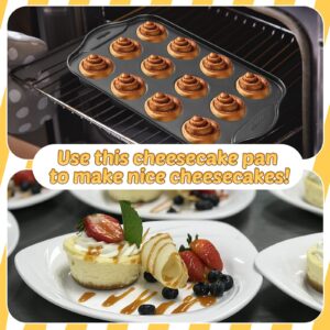 EBOOT 3 Pack Mini Cheesecake Pan with Removable Bottom 12 Cavity Nonstick Carbon Steel Muffin Cupcake Pan 13" x 8"