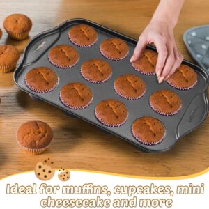 EBOOT 3 Pack Mini Cheesecake Pan with Removable Bottom 12 Cavity Nonstick Carbon Steel Muffin Cupcake Pan 13" x 8"