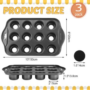 EBOOT 3 Pack Mini Cheesecake Pan with Removable Bottom 12 Cavity Nonstick Carbon Steel Muffin Cupcake Pan 13" x 8"