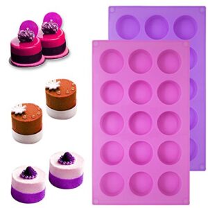 SENHAI 3 Pcs 15 Holes Cylinder Silicone Molds for Making Chocolate Candy Soap Muffin Brownie Cake Pudding Baking - Purple Blue Pink