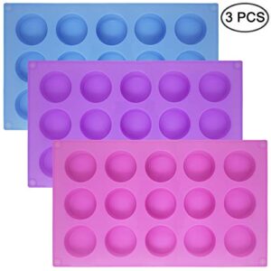 SENHAI 3 Pcs 15 Holes Cylinder Silicone Molds for Making Chocolate Candy Soap Muffin Brownie Cake Pudding Baking - Purple Blue Pink