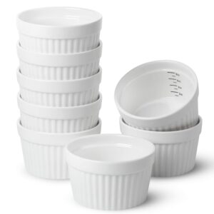 btat- ramekins, 8 oz, set of 8, ramekins for baking, ramekin with measurement markings, creme brulee dishes, souffle cups, custard cups, ceramic bakeware, souffle dish, small ceramic bowl