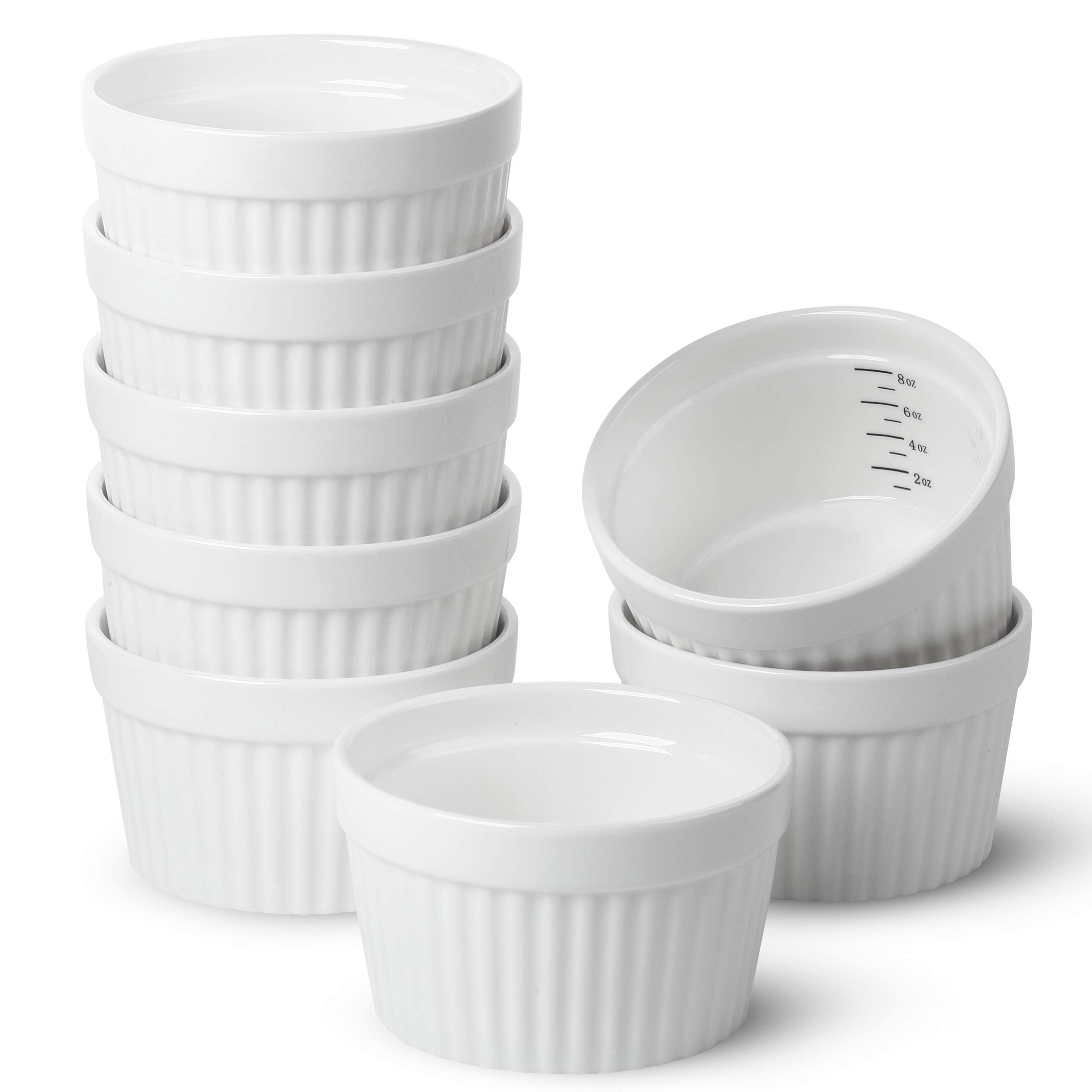 BTaT- Ramekins, 8 oz, Set of 8, Ramekins for Baking, Ramekin with Measurement Markings, Creme Brulee Dishes, Souffle Cups, Custard Cups, Ceramic Bakeware, Souffle Dish, Small Ceramic Bowl