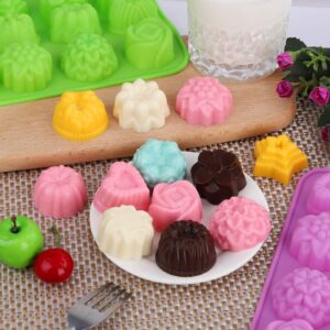 Silicone Flowers Molds, Baking Pan with Flowers and Heart Shape Non-Stick Silicone Molds for Chocolate, Candy, Jelly, Ice Cube, Muffin (5pack)