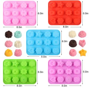 Silicone Flowers Molds, Baking Pan with Flowers and Heart Shape Non-Stick Silicone Molds for Chocolate, Candy, Jelly, Ice Cube, Muffin (5pack)