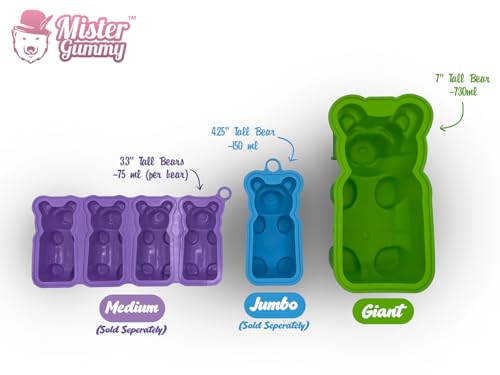 DIY Giant Gummy Bear Mold by Mister Gummy | PREMIUM Quality Silicone + 2 RECIPES and 5 GIFT BAGS Included | Make BIG Bear Treats! (Gummy, Cakes, Breads, Chocolates, and More) (Red)