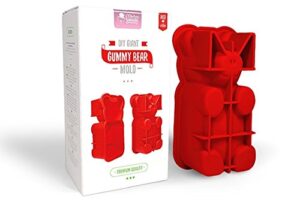 diy giant gummy bear mold by mister gummy | premium quality silicone + 2 recipes and 5 gift bags included | make big bear treats! (gummy, cakes, breads, chocolates, and more) (red)