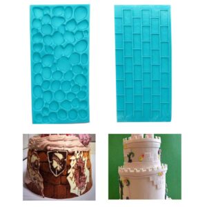 6 Pack Fondant Impression Mat Set Cake Decor Mold Set-Embossed Tree Bark/Flower/Cobblestone Texture Design Sugarcraft Decor Tool for Chocolate Cupcake Topper Wedding Cake