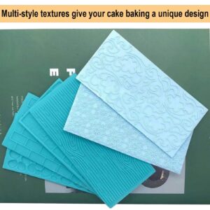 6 Pack Fondant Impression Mat Set Cake Decor Mold Set-Embossed Tree Bark/Flower/Cobblestone Texture Design Sugarcraft Decor Tool for Chocolate Cupcake Topper Wedding Cake