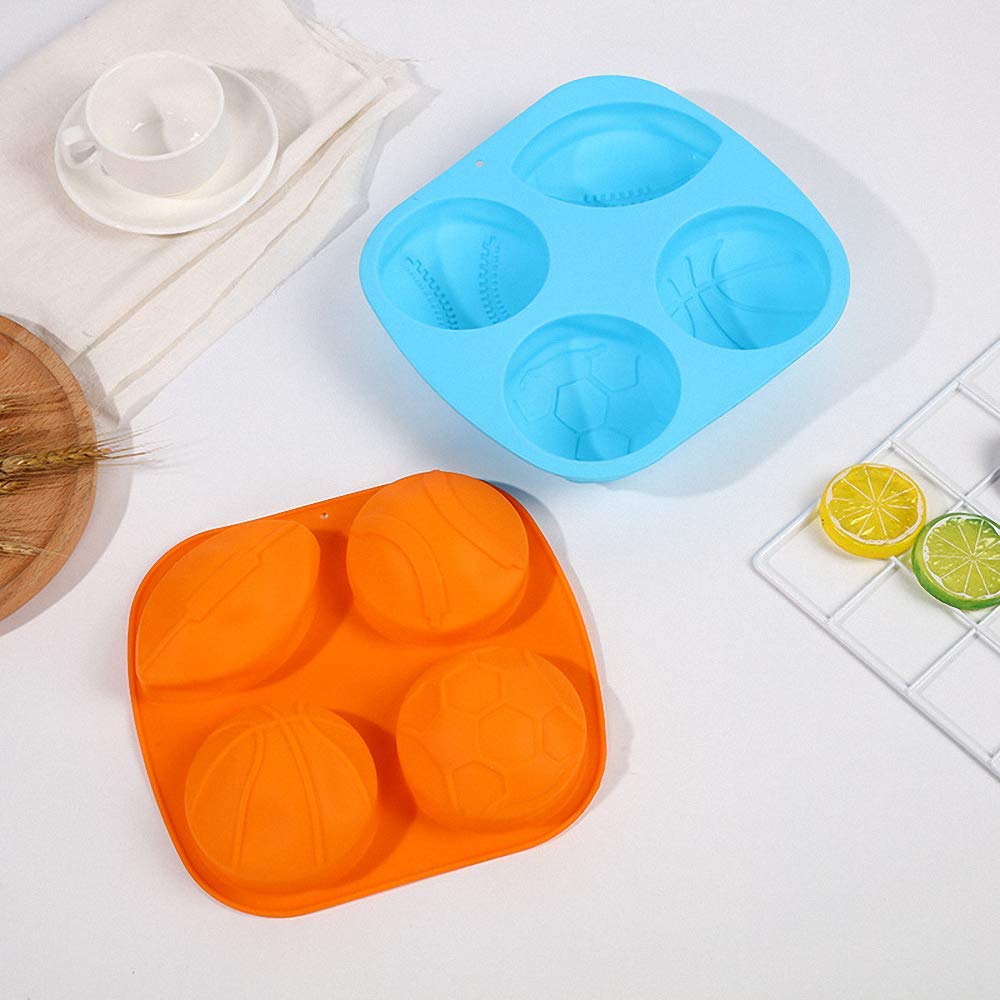 Giant Size Sports Balls Silicone Ice Cube Mold Athlete Basket Ball Rugby Tennis Soccer Football Chocolate Candy Jello Shot Mold Mini Cake Cupcake Baking Pan