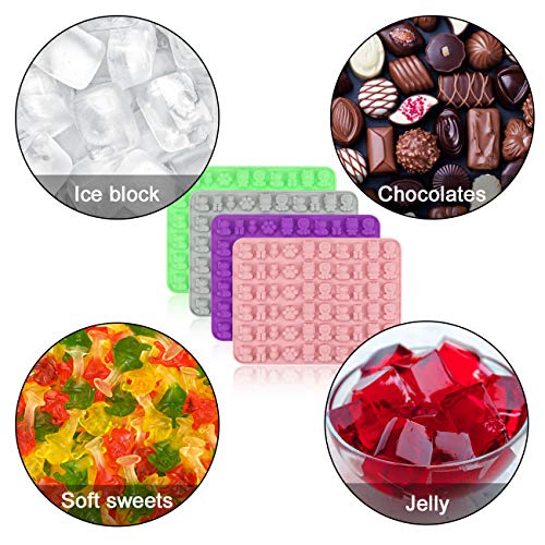 4 Pack Gummy Bear Candy Molds Silicone 60 Cavity Chocolate Gummy Molds with 2 Droppers Bear Lion Dog Cat Hippopotamus Dog Claw Minni 6 Animals Shape Silicone Molds for Baking Ice Cube