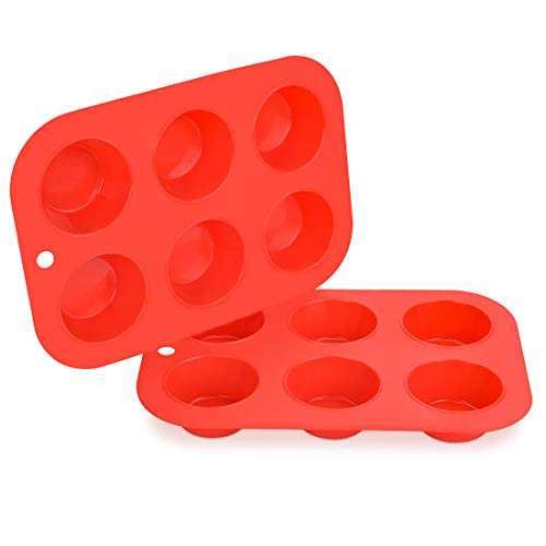 CAKETIME Silicone Muffin Pan Cupcake Pans - 6 Cups Regular Size Silicone Baking Molds 2 Pack Nonstick BPA Free