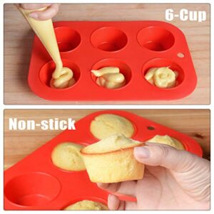 CAKETIME Silicone Muffin Pan Cupcake Pans - 6 Cups Regular Size Silicone Baking Molds 2 Pack Nonstick BPA Free