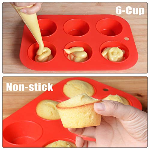 CAKETIME Silicone Muffin Pan Cupcake Pans - 6 Cups Regular Size Silicone Baking Molds 2 Pack Nonstick BPA Free