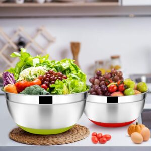 E-far Stainless Steel Mixing Bowls Set of 5, Size 7/3.5/2.5/1.5/1 QT, Metal Nesting Bowls with Colorful Airtight Lids & Non-Slip Bottoms, Great for Kitchen Cooking, Baking, Serving, Food Prep