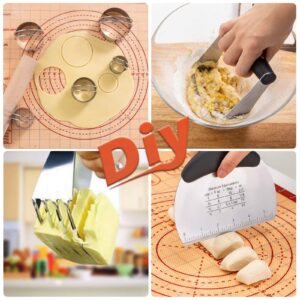 Pastry Mat Cutter Dough Blender Set - No-stick Large Silicone Baking Mat with Measurements,Dough Cutter Bench Scraper,Biscuit Cutter,Dough Rolling Fondant Mat,Pie Crust Kneading Mat,Baking Dough Tools