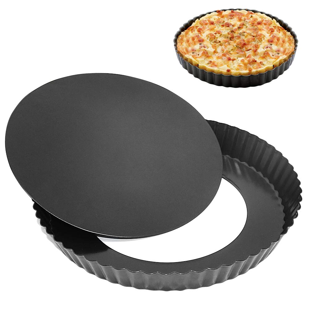 Quiche Tart Pan - 8Inch Non-stick Removable Loose Bottom Quiche Pan, Fluted Round Tart Pie Pan, Carbon Steel