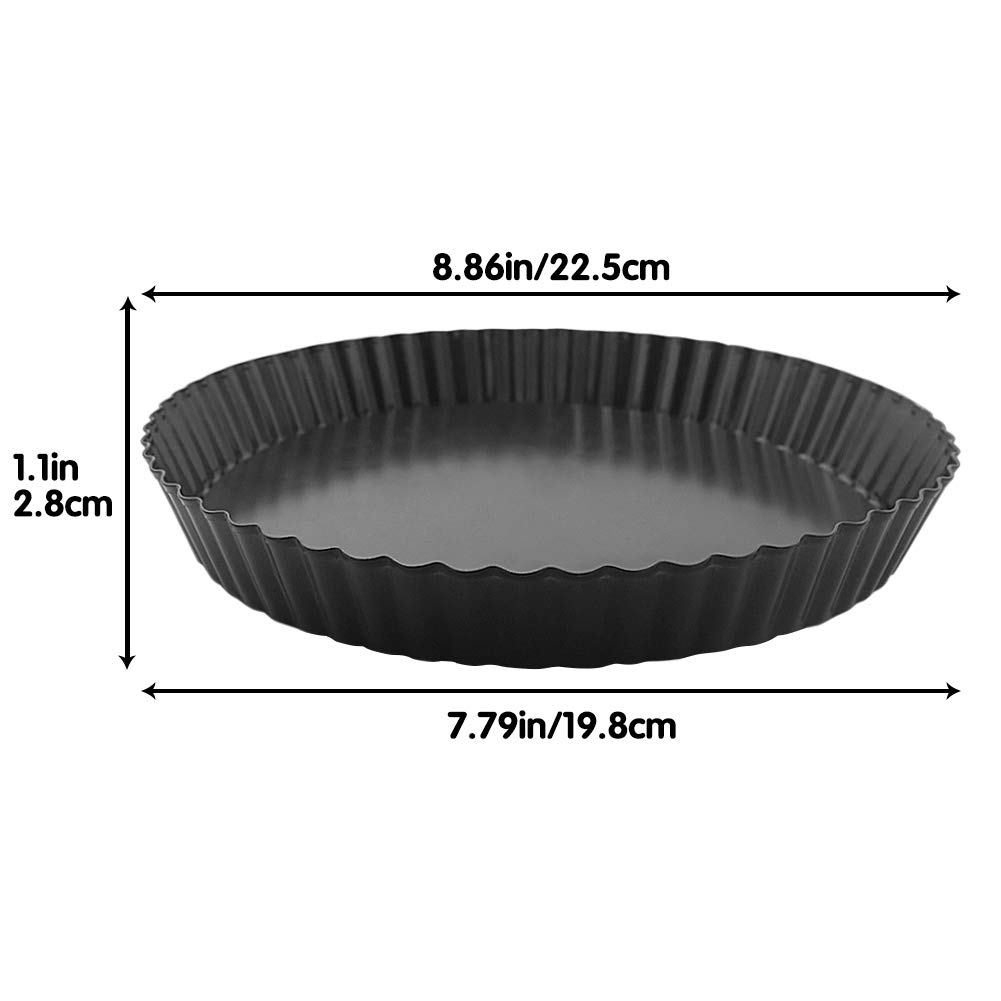 Quiche Tart Pan - 8Inch Non-stick Removable Loose Bottom Quiche Pan, Fluted Round Tart Pie Pan, Carbon Steel