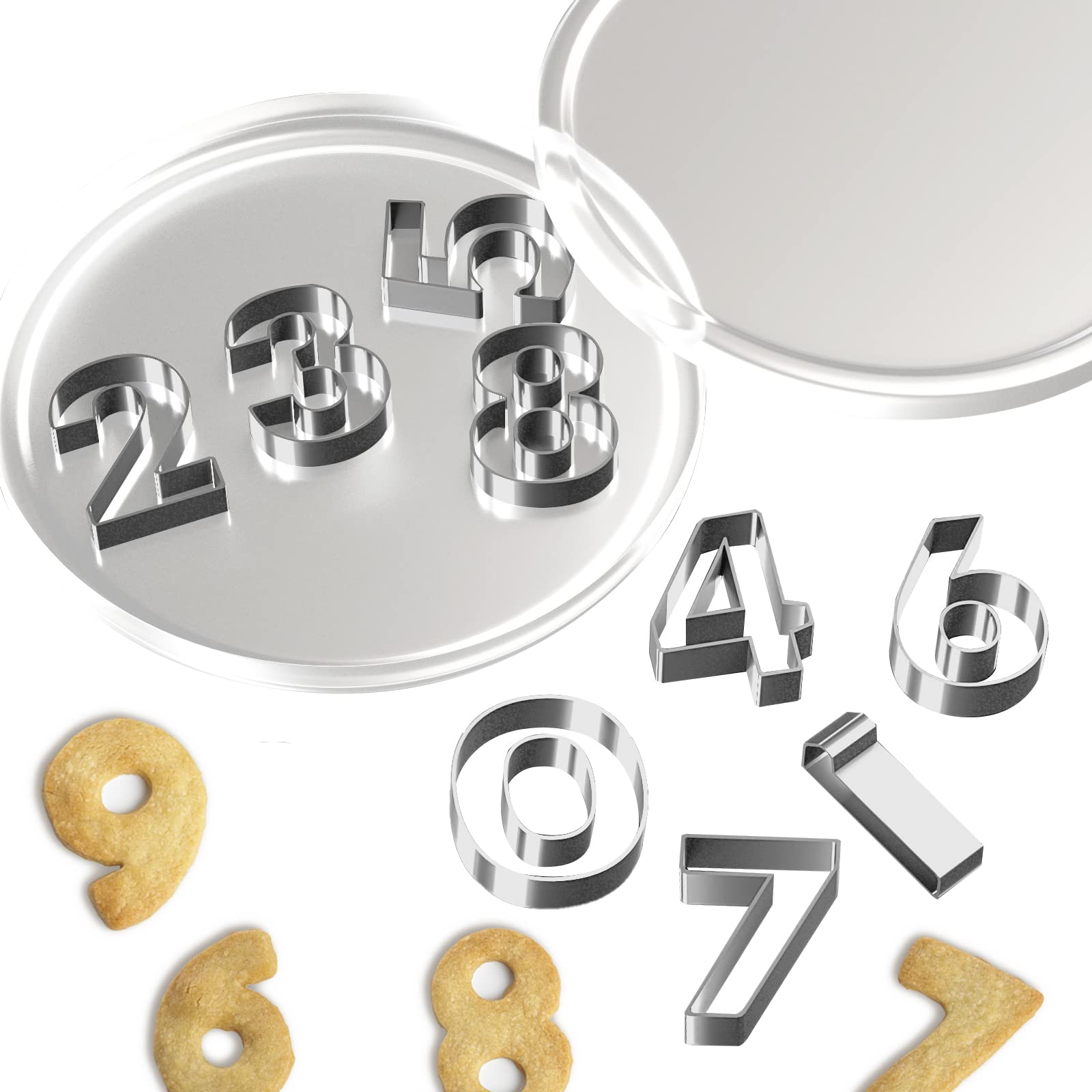 9 Pieces Mini Number Cookie Cutters Set 1.7'' Stainless Steel Cake Decorating Number Molds with Cut-Outs Small Number Cutters Baking Tools for Fondant Biscuit Cake Fruit or Dough