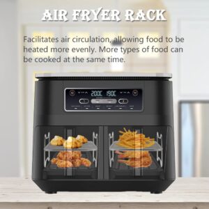 2pcs Air Fryer Rack Set with 100pcs Parchment Paper Compatible with Ninja Foodi Air Fryer DZ201, DZ401, 304 Stainless Steel Toast Dehydrator Racks Air Fryer Paper Liners for Double Basket Air Fryer