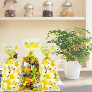 100pcs Lemon Cellophane Bags Lemon Favor Bag Lemon Party Treat Bags Summer Goodie Bags Plastic with Ties for Candy Buffet Summer Yellow Lemon Theme Birthday Party