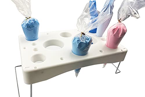 Cake Decorating Icing Bag Holder Tray Stand - 8-Hole Cream Bag Rack Icing Shelf ABS Stainless Steel Detachable Cake Decorating Pastry Bag