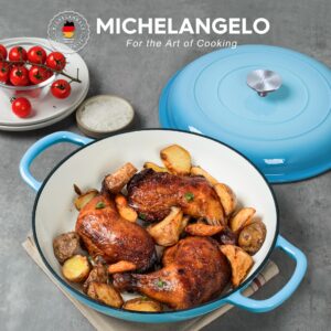 MICHELANGELO Braiser Enameled Cast Iron, 3.5 Quart Braiser Pan with Lid, Nonstick Braiser with Silicone Pads for Heat Insulation, Oven Safe Cast Iron Pan-Sky Blue