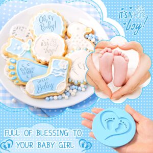 9 Pcs Baby Shower Fondant Embosser for Baby Boys 3D Design Light Blue Cookie Stamp for Baking Acrylic Fondant Stamp for Baby Shower Party Decorating Fondant Topper Icing Cake Cupcake Chocolate Biscuit