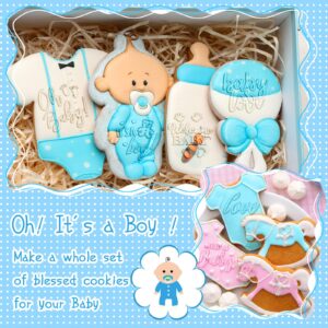 9 Pcs Baby Shower Fondant Embosser for Baby Boys 3D Design Light Blue Cookie Stamp for Baking Acrylic Fondant Stamp for Baby Shower Party Decorating Fondant Topper Icing Cake Cupcake Chocolate Biscuit