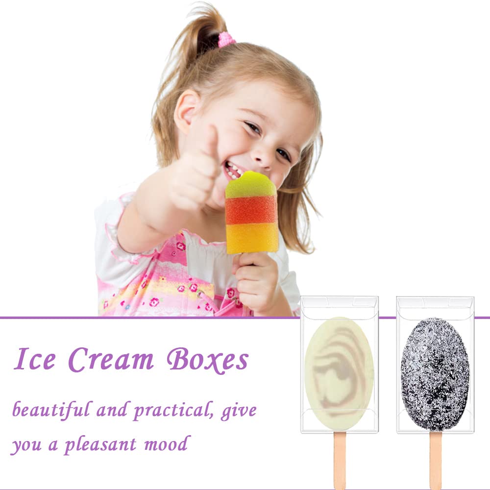 NDSWKR 300 Pieces Clear Popsicle Cakesicle Boxes Set, 150 PCS PET Ice Cream Boxes with 150 PCS Wooden Sticks, Plastic Treat Boxes for Baking, Wedding, Birthday Party