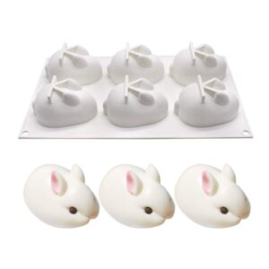 newmemo 6 cavity 3d easter silicone bunny chocolate mold, silicone rabbit mold, easter rabbit bunny baking mould for mousse cake pudding jelly dessert fondant cheesecake soap ice tray