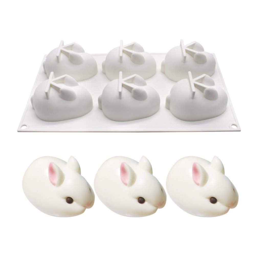 Newmemo 6 Cavity 3D Easter Silicone Bunny Chocolate Mold, Silicone Rabbit Mold, Easter Rabbit Bunny Baking Mould for Mousse Cake Pudding Jelly Dessert Fondant Cheesecake Soap Ice Tray