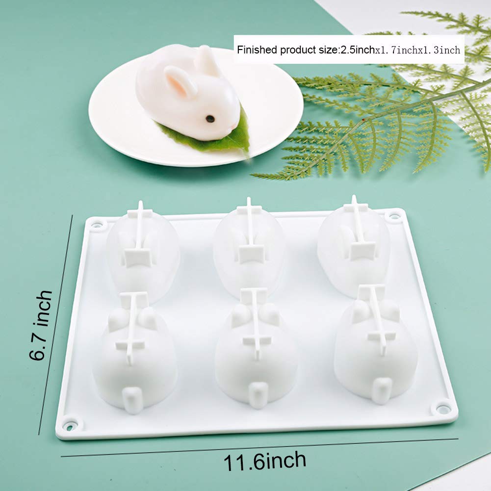 Newmemo 6 Cavity 3D Easter Silicone Bunny Chocolate Mold, Silicone Rabbit Mold, Easter Rabbit Bunny Baking Mould for Mousse Cake Pudding Jelly Dessert Fondant Cheesecake Soap Ice Tray