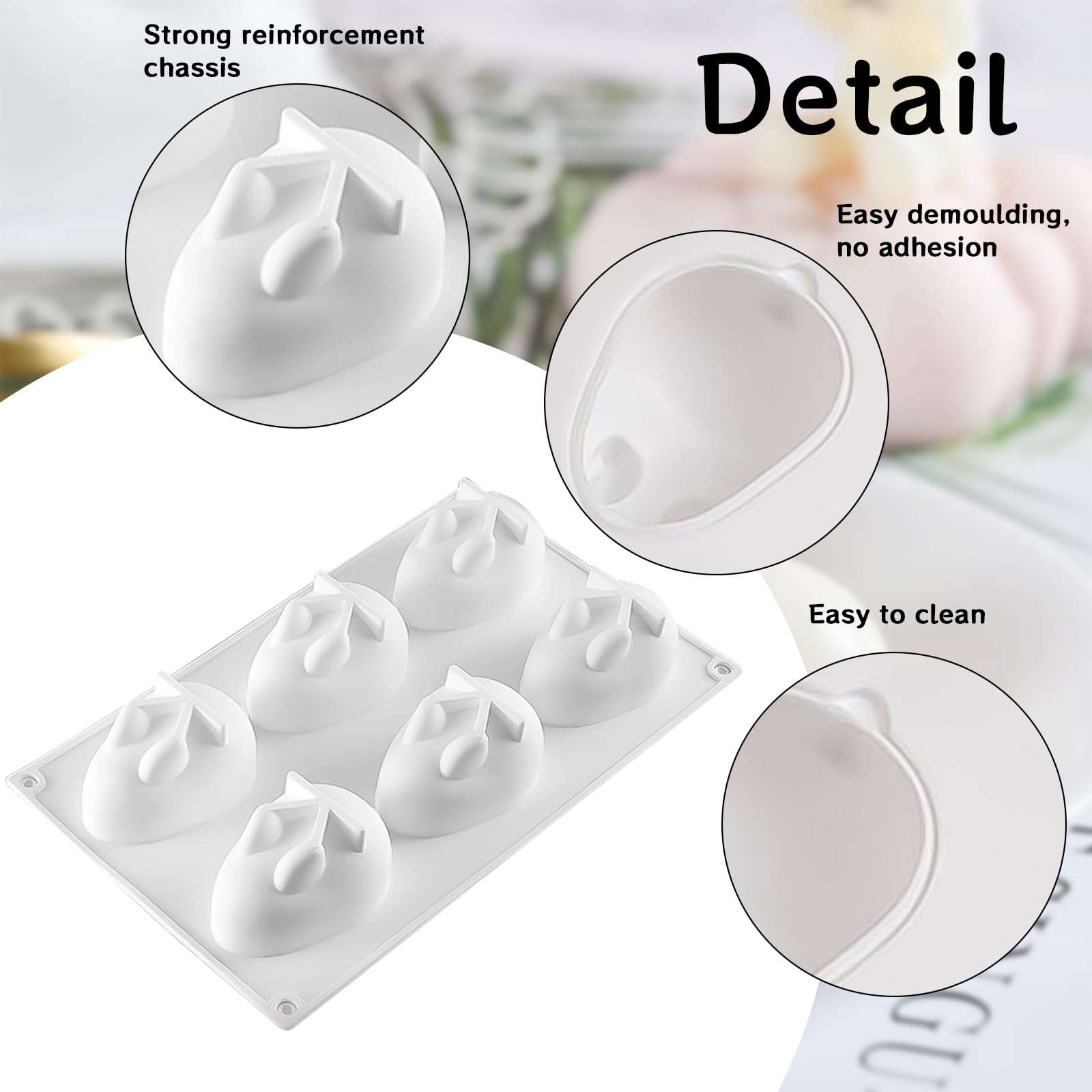 Newmemo 6 Cavity 3D Easter Silicone Bunny Chocolate Mold, Silicone Rabbit Mold, Easter Rabbit Bunny Baking Mould for Mousse Cake Pudding Jelly Dessert Fondant Cheesecake Soap Ice Tray