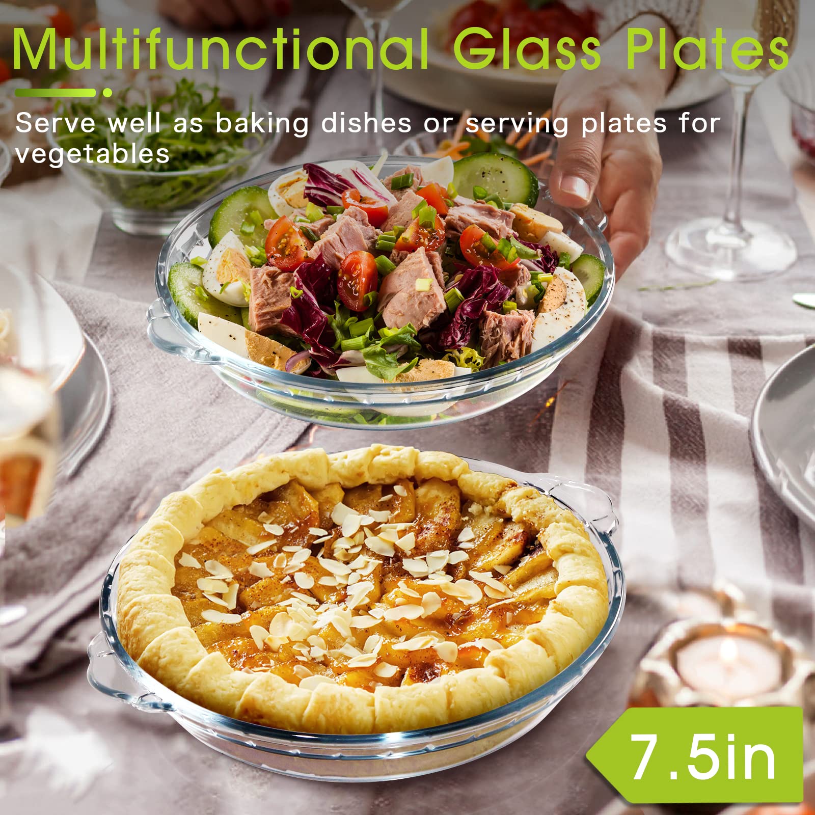 ZYER Glass Pie Plate 25oz Small Pie Dish Small Pie Pan for 1~2, Glass Pie Dish for Baking, 7.5 Inch 2pack