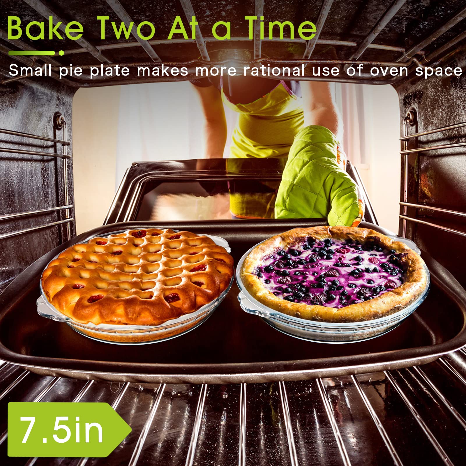 ZYER Glass Pie Plate 25oz Small Pie Dish Small Pie Pan for 1~2, Glass Pie Dish for Baking, 7.5 Inch 2pack