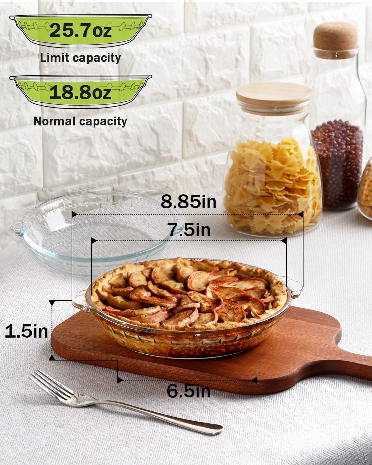 ZYER Glass Pie Plate 25oz Small Pie Dish Small Pie Pan for 1~2, Glass Pie Dish for Baking, 7.5 Inch 2pack