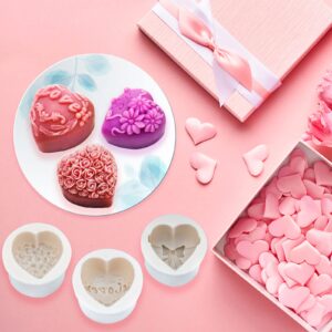 4PC Mother's Day Fondant Silicone Molds, Heart-Shaped 3D Love Rose Flower Silicone Mold for Thanksgiving Wedding Valentine's Day Cake Chocolate Dessert DIY Aromatherapy Handmade Soap Making (White)